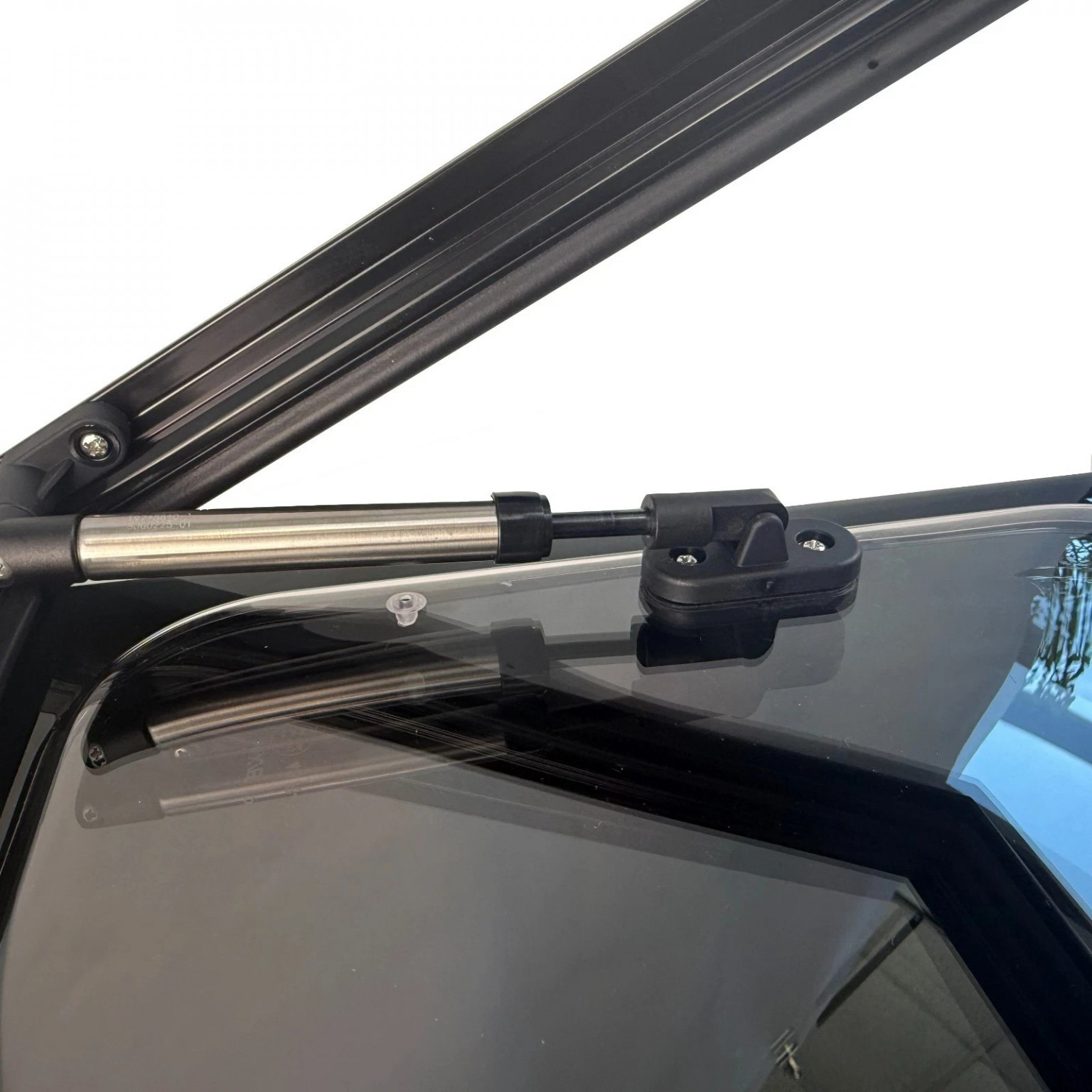 Tinted Flat Camper Van Window with Black Built In Blind & Flynet