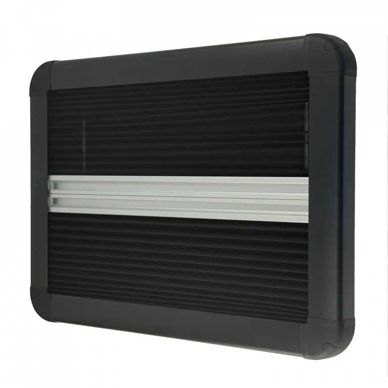 Tinted Flat Camper Van Window with Black Built In Blind & Flynet